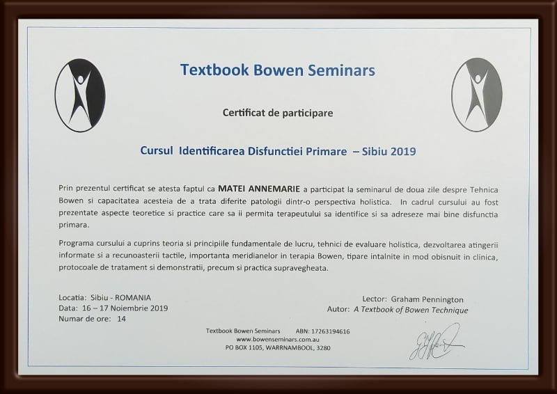 CERTIFICARI - Terapie Bowen Deva